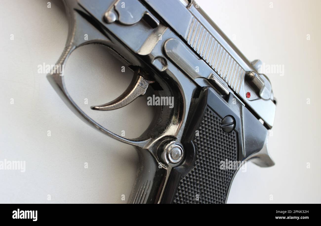 Trigger And Trigger Guard Of Pistol Gun On White Surface Detailed Stock ...