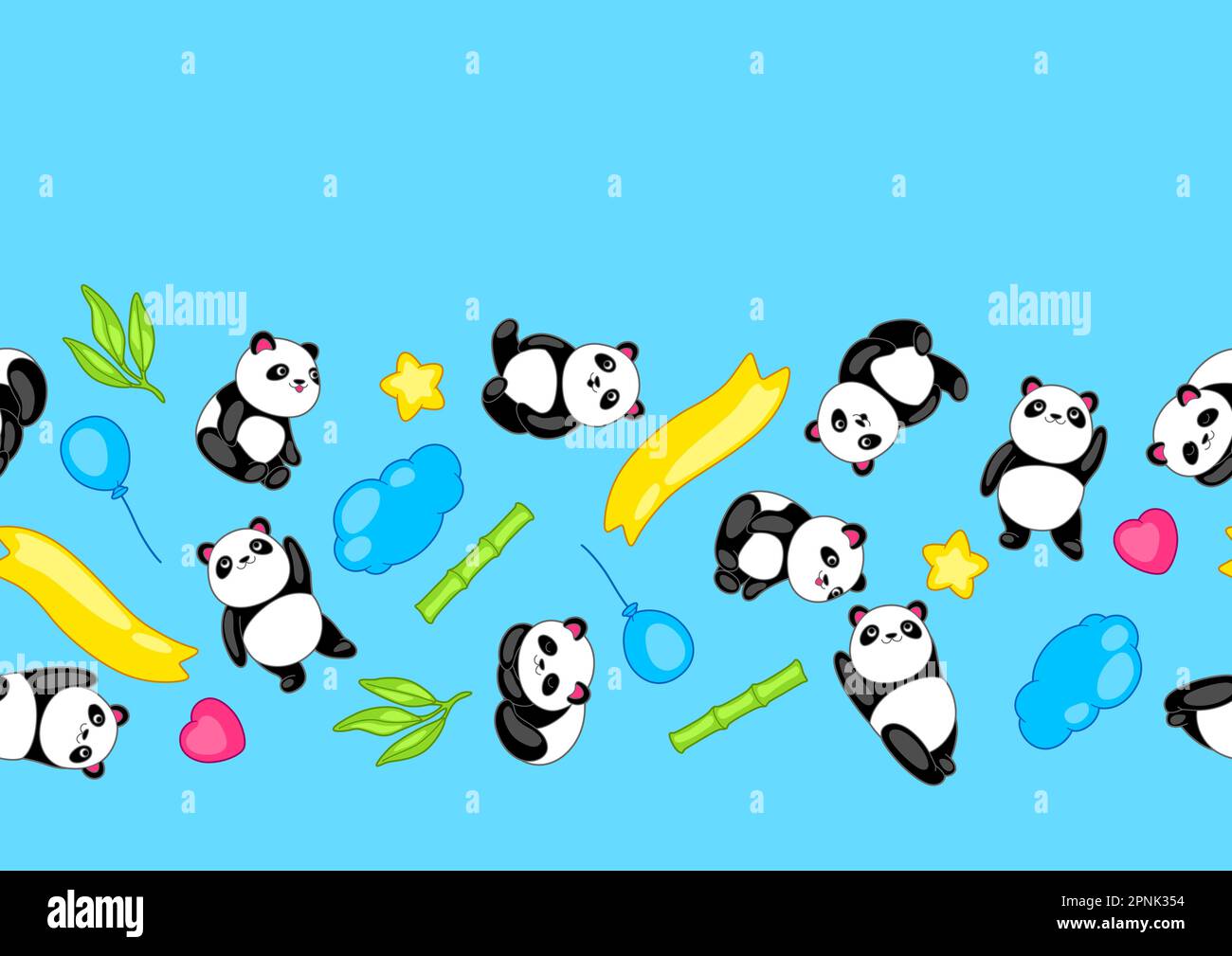 Seamless pattern with cute kawaii little pandas. Funny characters and ...