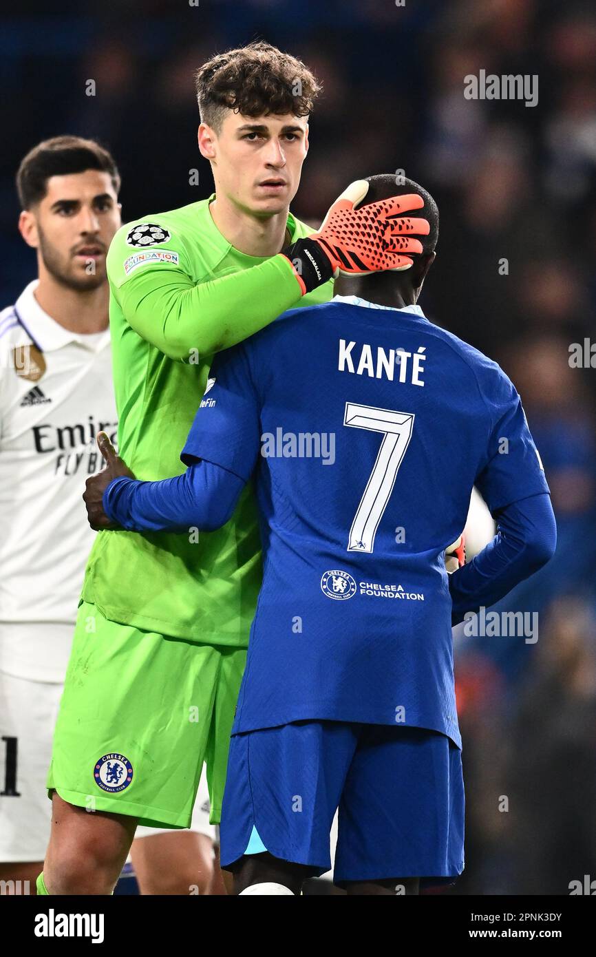 England, London -18 April 2023 - Kepa Arrizabalaga and Ngolo Kante of ...