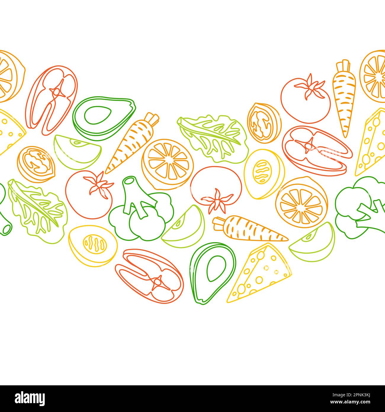 Seamless pattern with healthy eating and diet meal. Fruits, vegetables ...