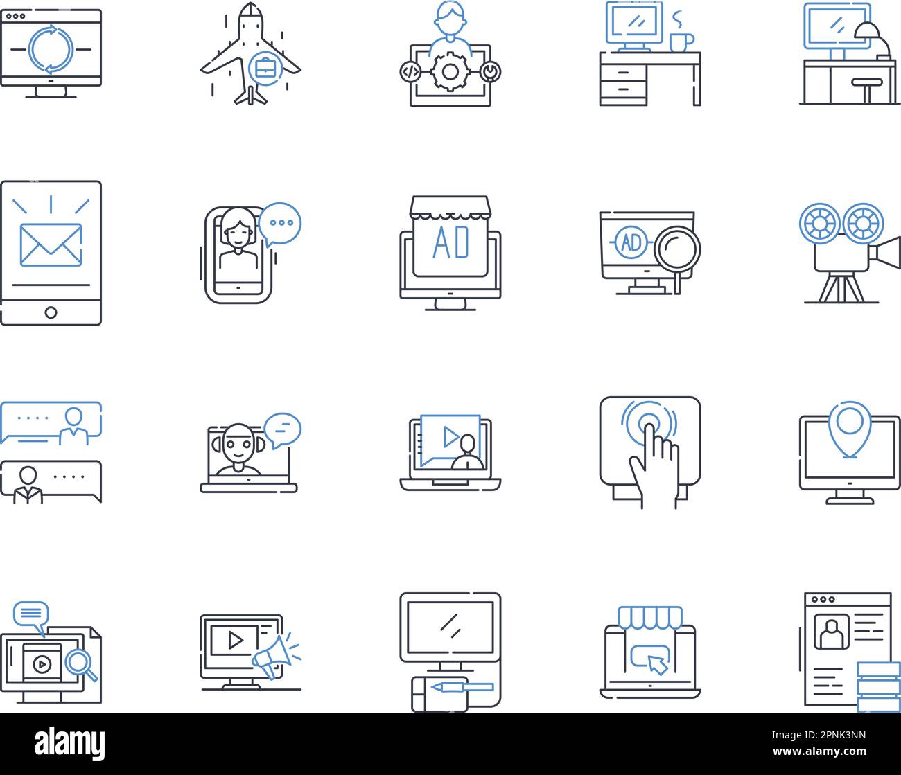 Web media line icons collection. Internet, Digital, Online, Content, Blog, Social, Video vector ...