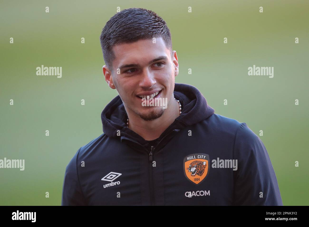 Xavier Simons #35 of Hull City arrives at The Riverside Stadium ahead ...
