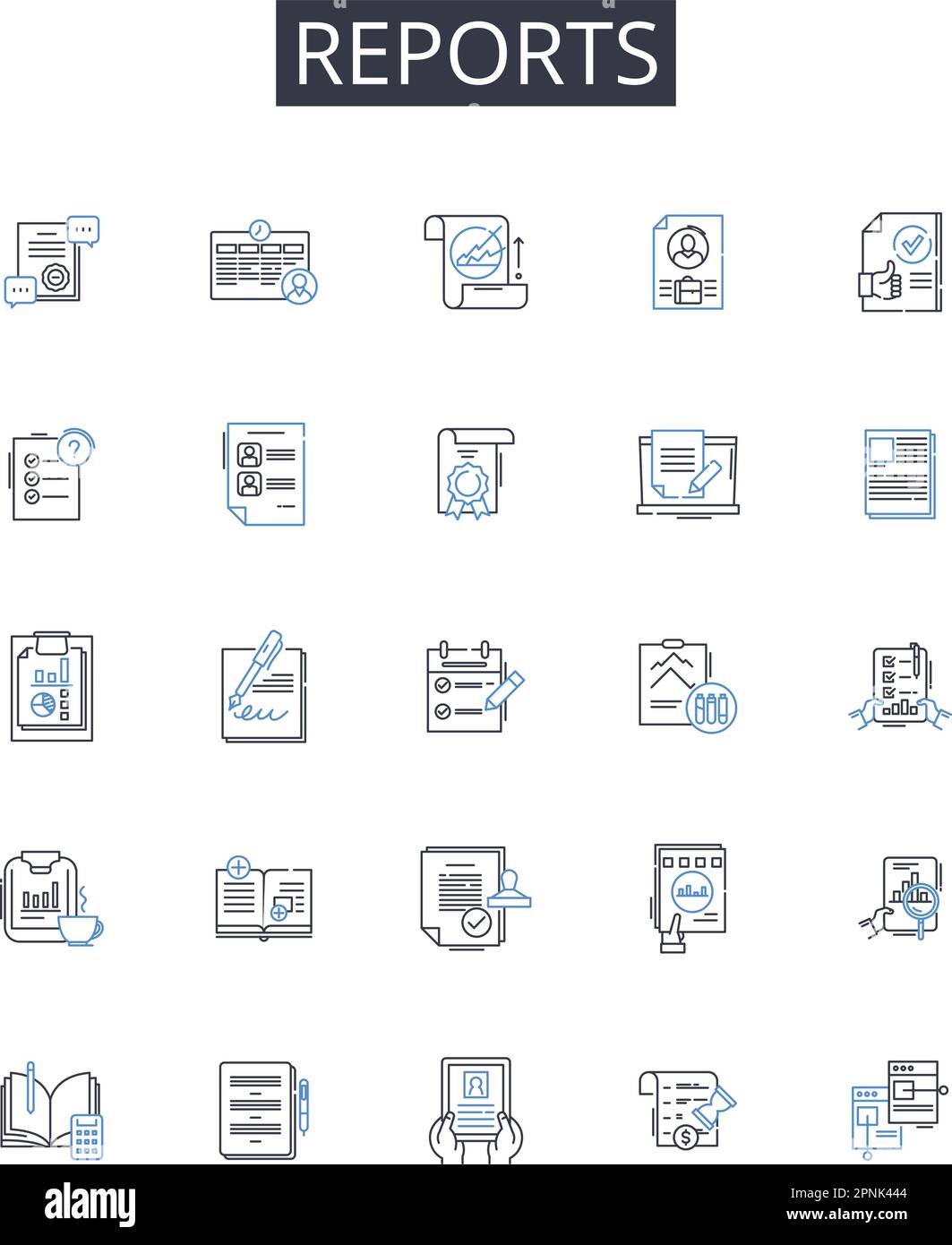 Reports line icons collection. Records, Files, Documents, Accounts, Bulletins, Briefings ...
