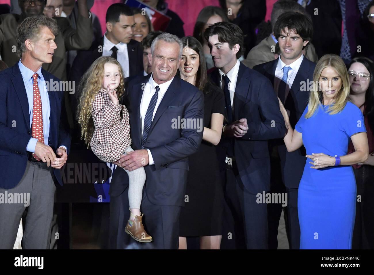 Robert F. Kennedy Jr. holds his granddaughter Bobcat Kennedy, 4, as he ...
