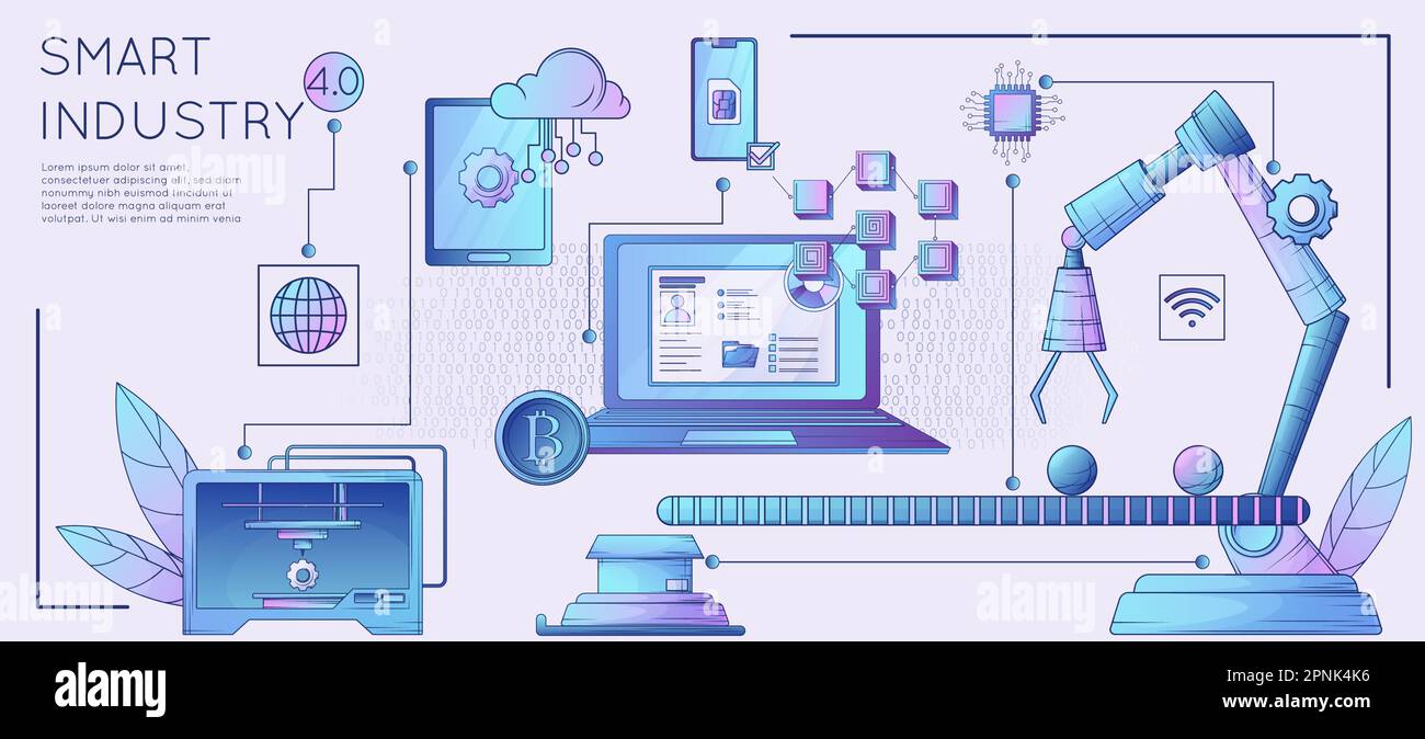 Smart industry 4.0 innovative technologies flat horizontal poster with ...