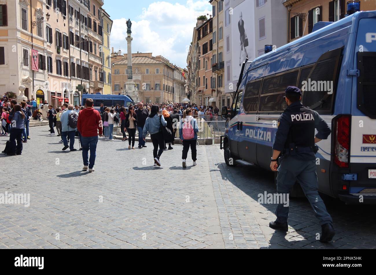 Rome, Italy. 19th Apr, 2023. Barriers surround La Barcaccia fountain in ...