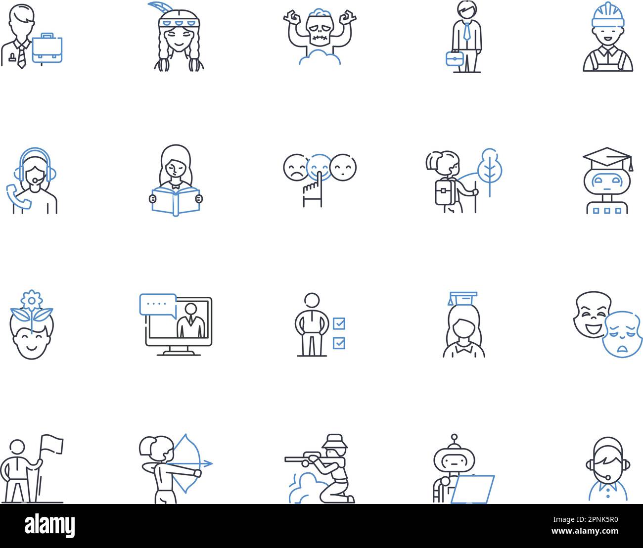 Characters line icons collection. Protagonist, Antagonist, Hero ...