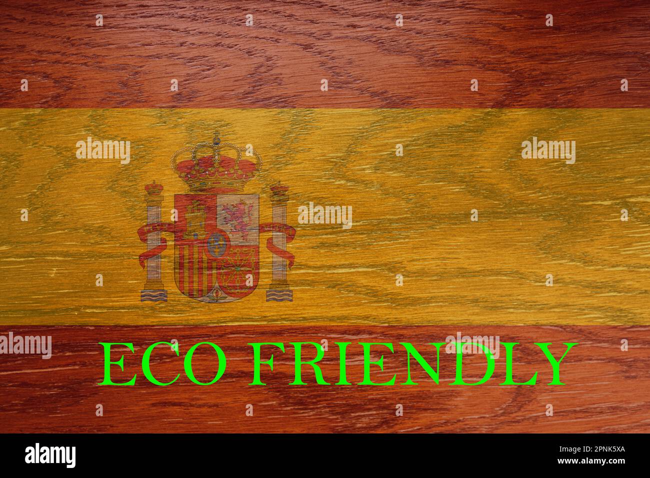 Spain flag on wooden background for global eco friendly environment ...