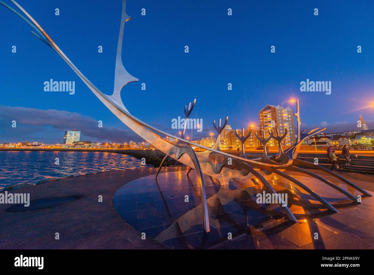 SÓLFARIÐ, Sun Voyager sculpture by Jon Gunnar Arnason at dusk in ...