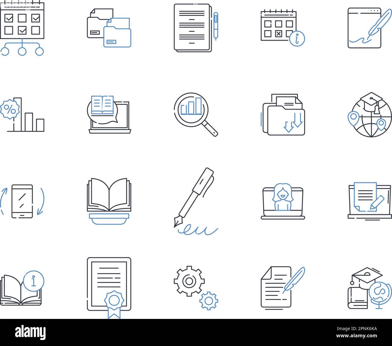 Writing supplies line icons collection. Pens, Pencils, Markers ...