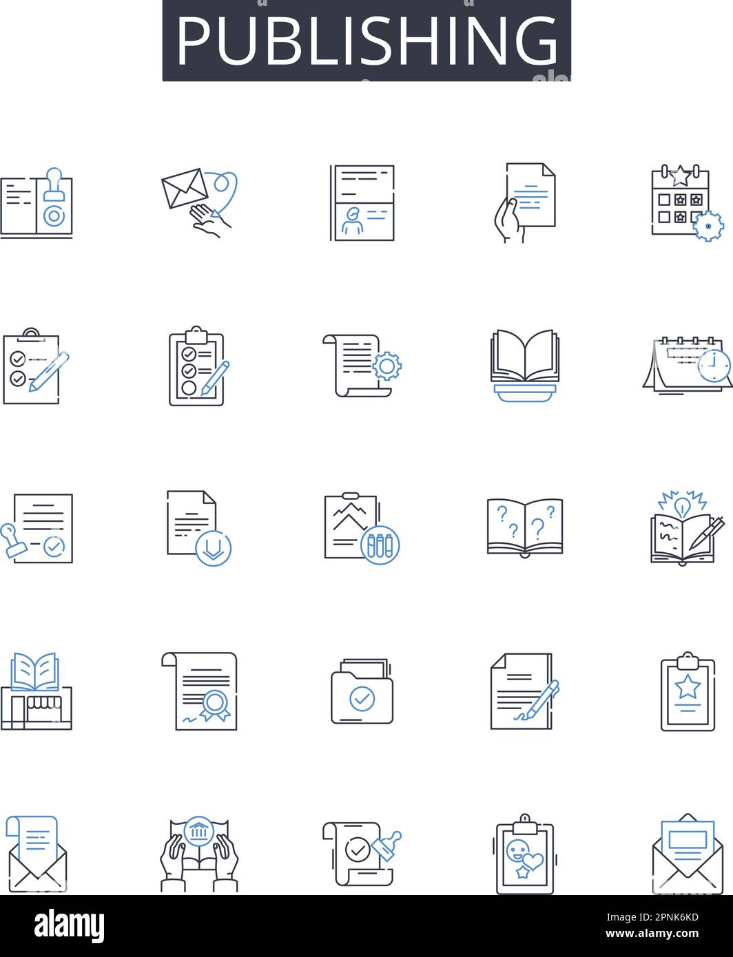 Publishing line icons collection. Printing press, Bookmaking, Magazine ...