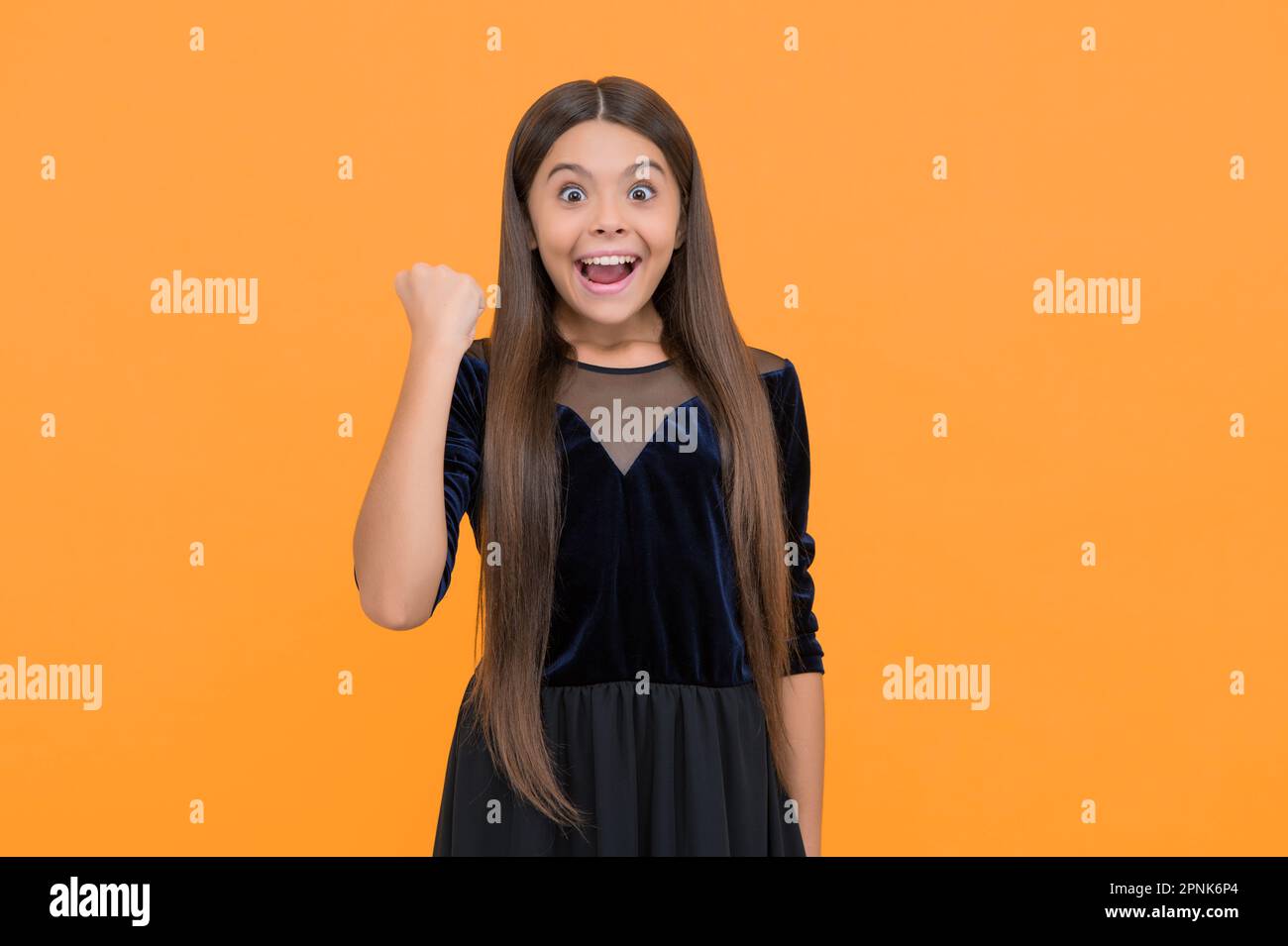Yes Im happy. Happy child make hand gesture yellow background ...
