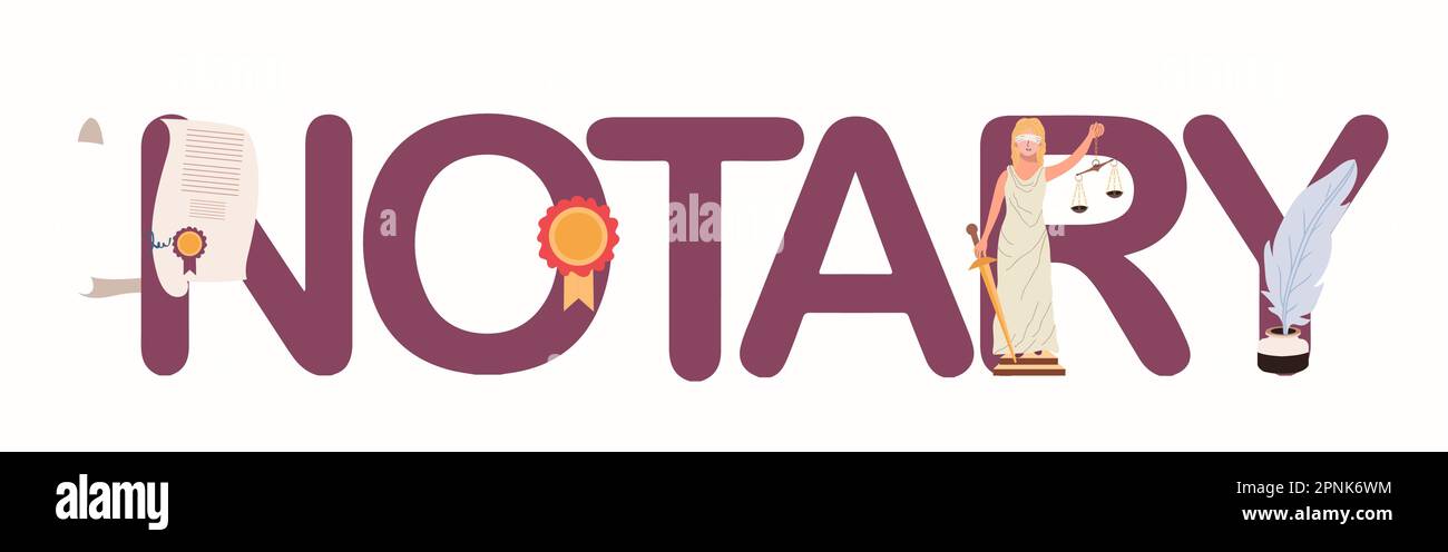 Notary concept with legal text symbols flat vector illustration Stock ...