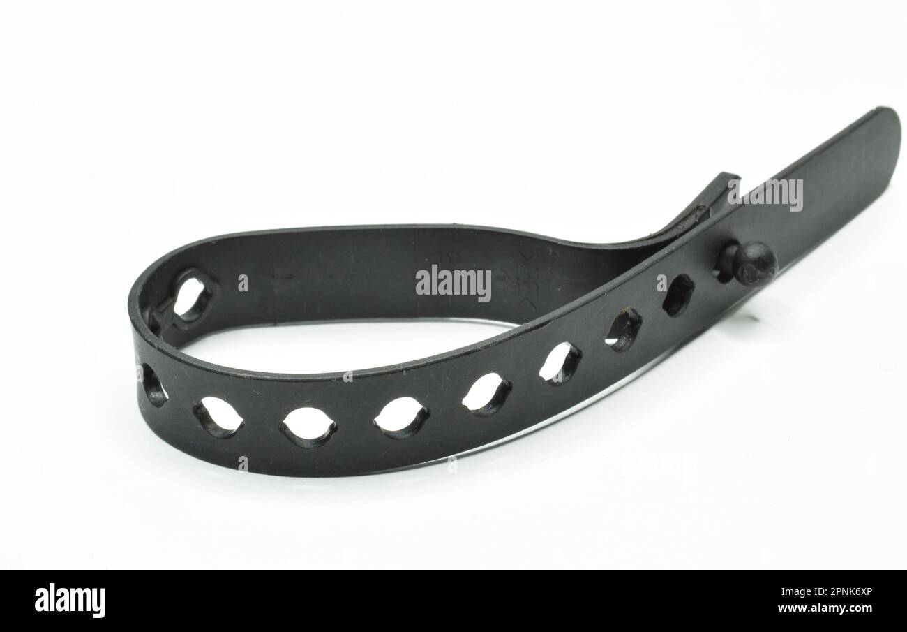 Black Nylon Cable Strap with Locking Button on white background Stock ...