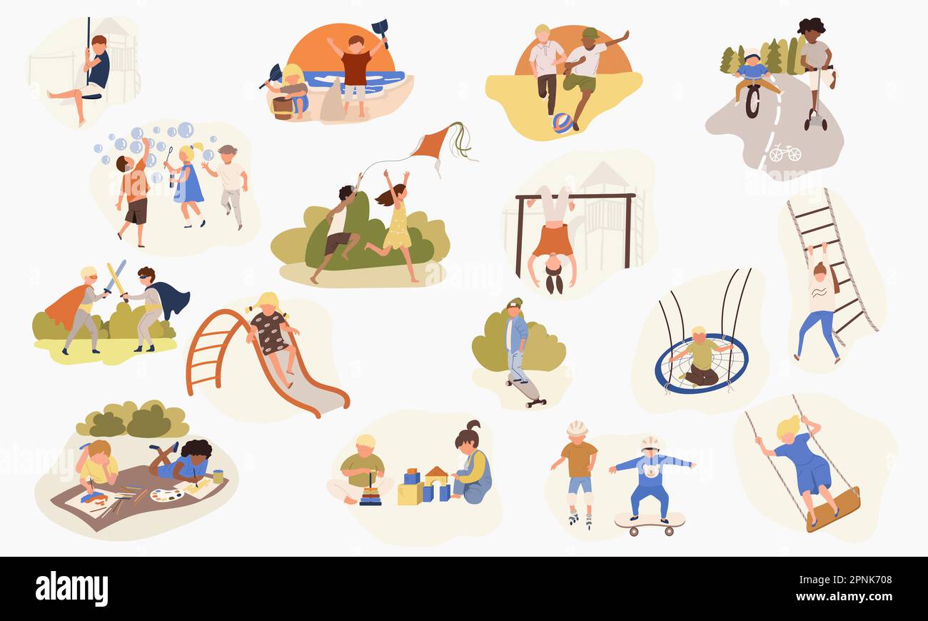 Playing children icons set with games symbols flat isolated vector ...