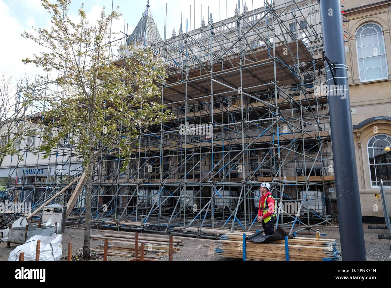 scaffolding set up against a building Stock Photo - Alamy