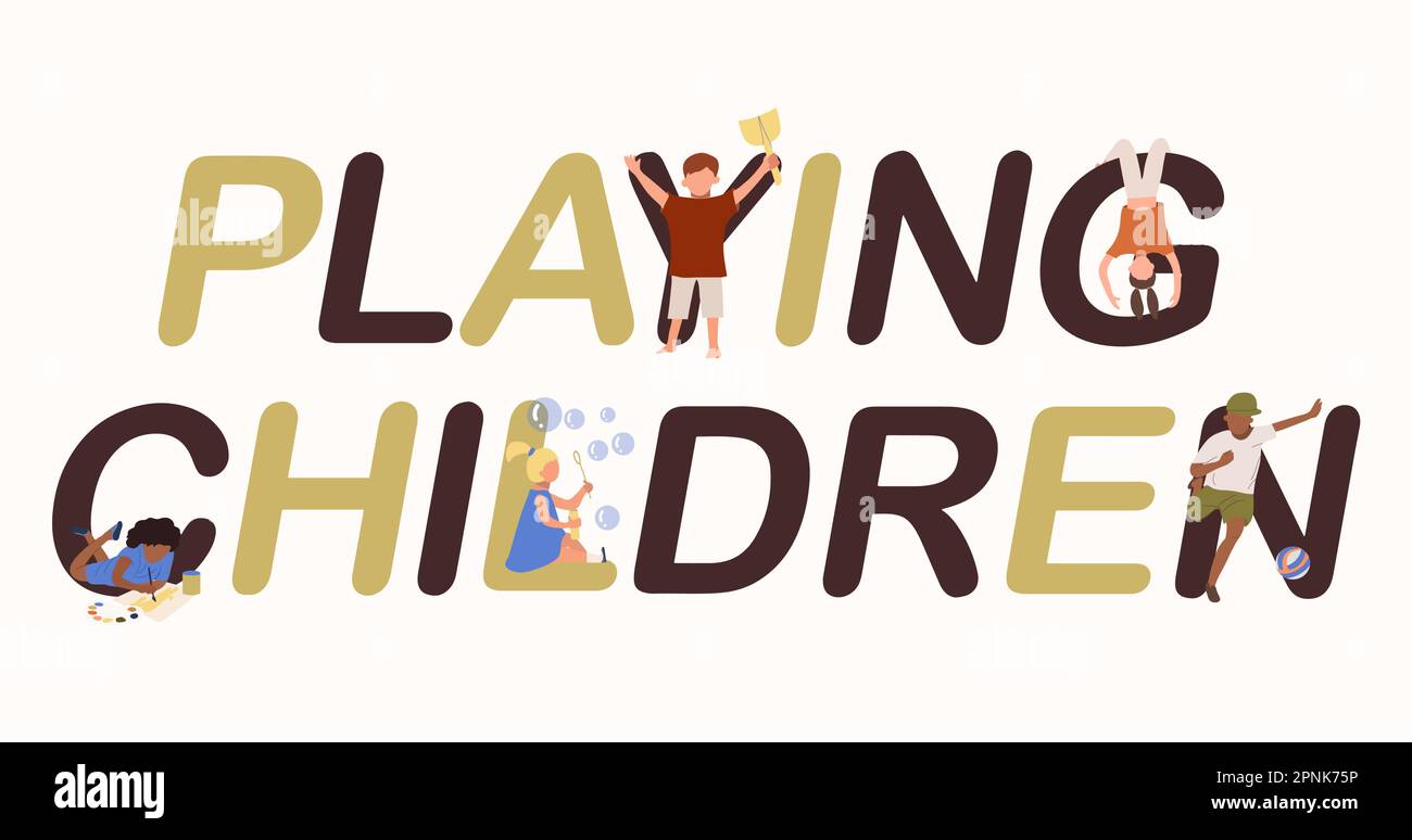 Playing children text concept with kid games symbols flat vector ...