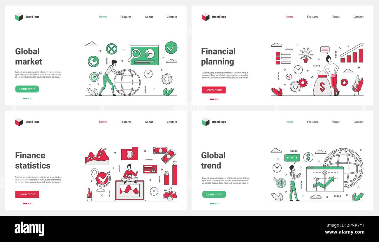 Global financial market planning and statistics, trend analysis set ...