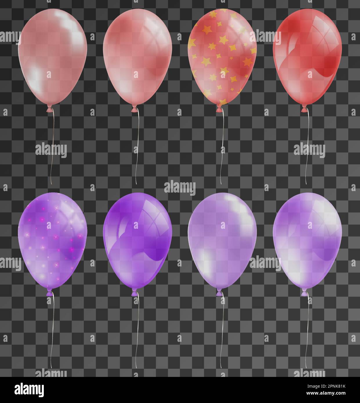 Celebration party realistic set of red and violet air balloons at ...