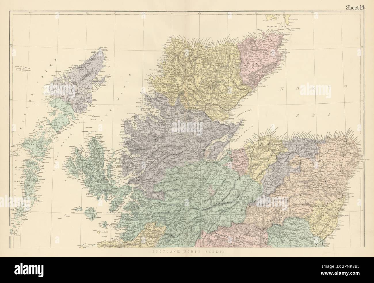 North Scotland antique map. Highlands & Islands. Hebrides. WELLER 1883 ...