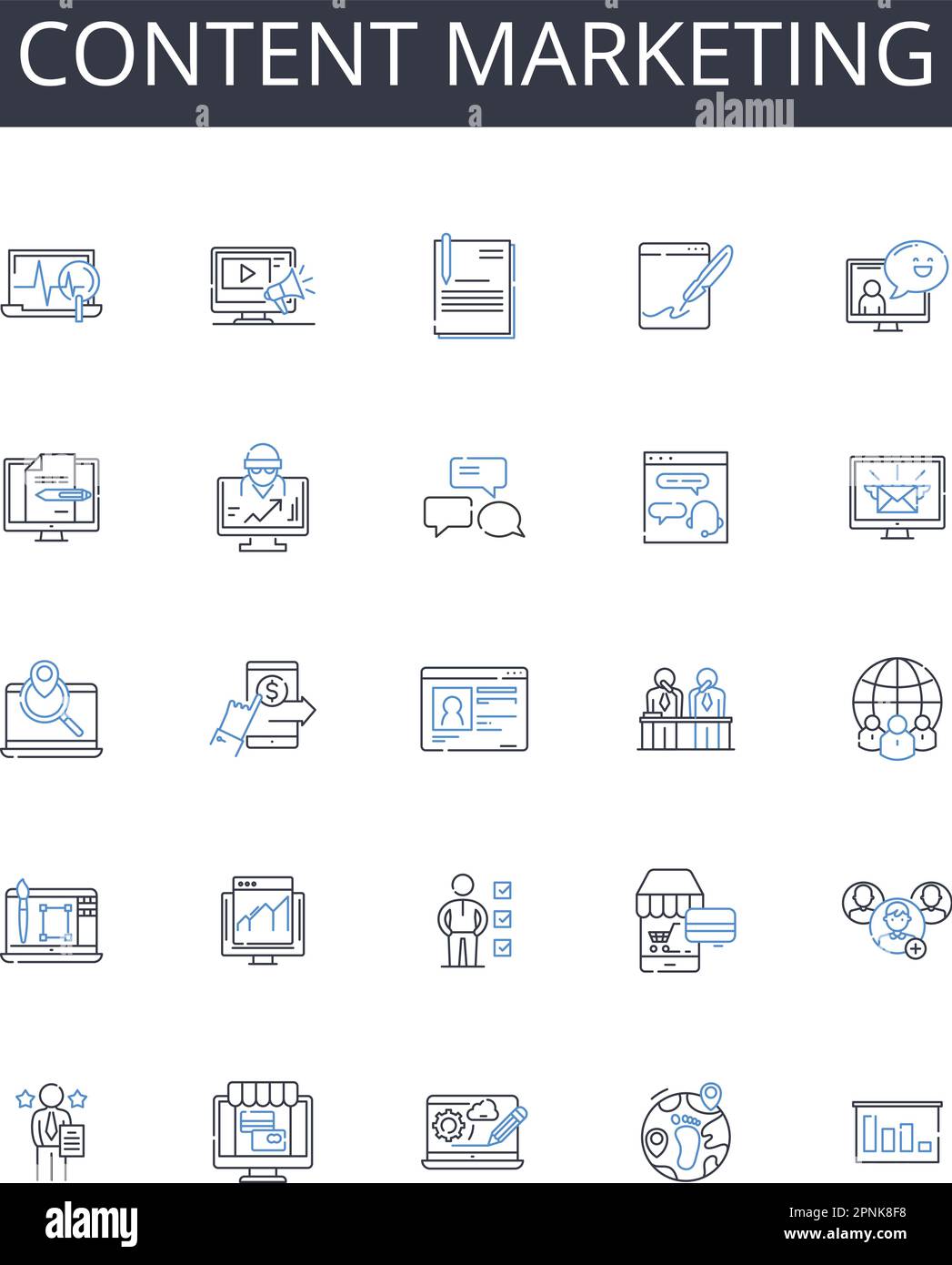 Content marketing line icons collection. Social nerking, Brand ...