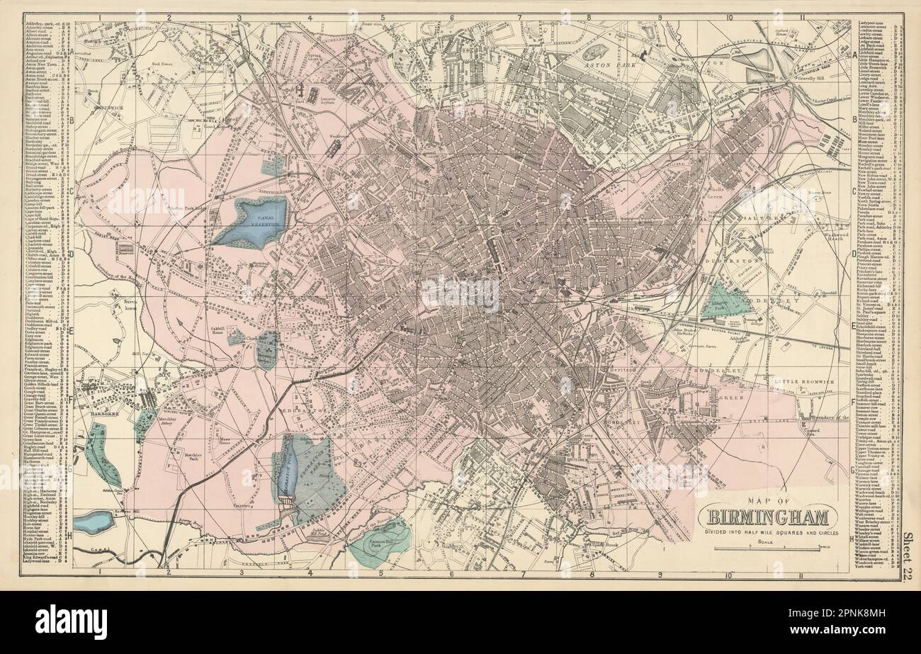 BIRMINGHAM Aston Edgbaston Ladywell Bordesley town city plan GW BACON ...