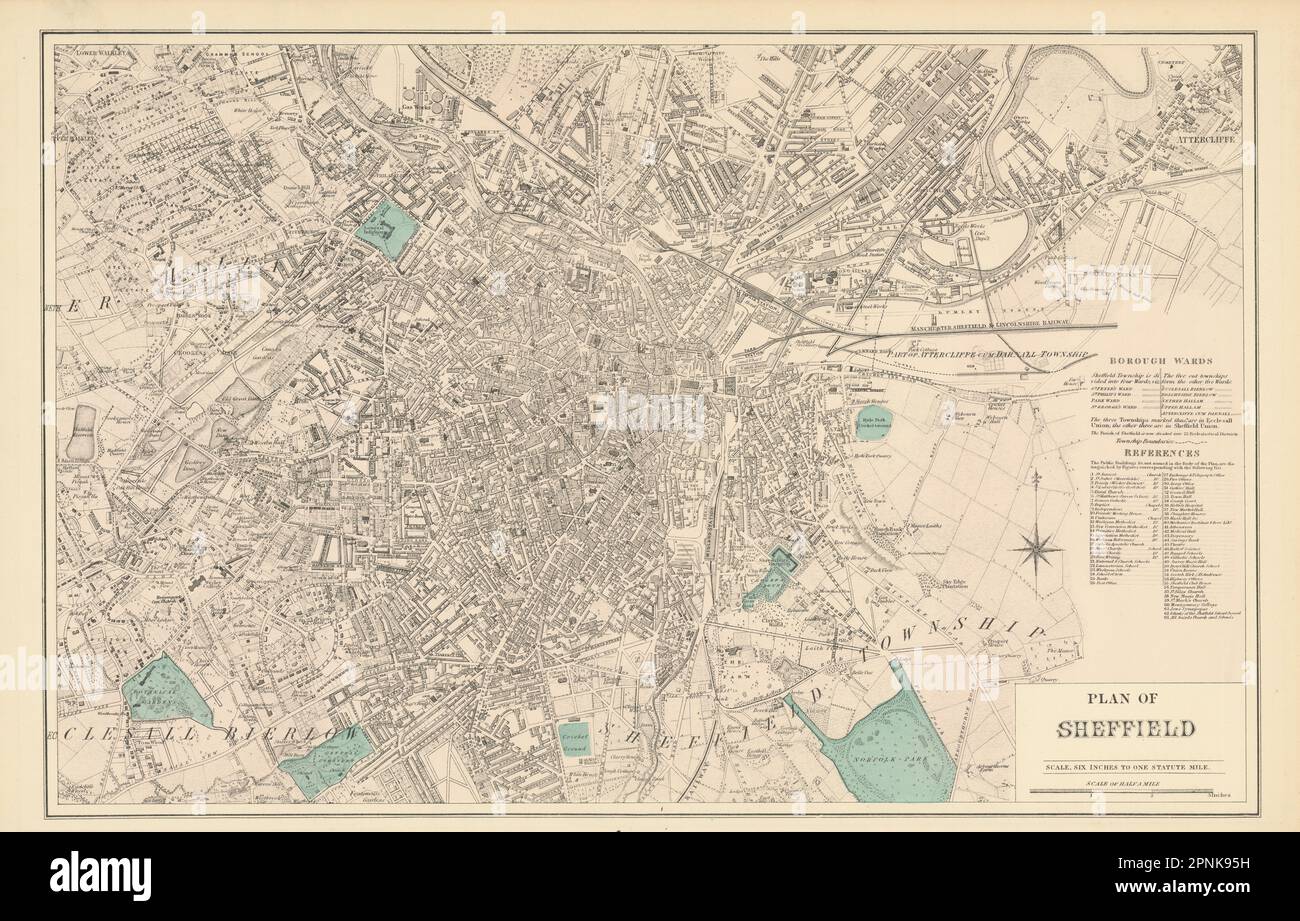 SHEFFIELD antique town city plan by GW BACON Yorkshire 1883 old map ...