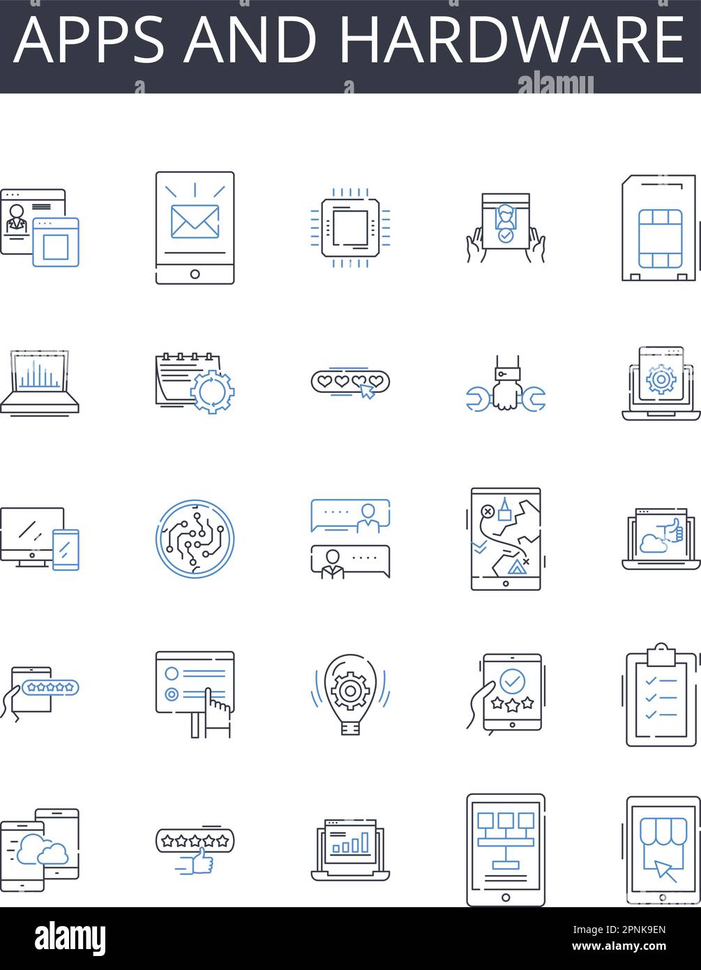 Apps and hardware line icons collection. Software and technology, Food and cuisine, Fun and ...
