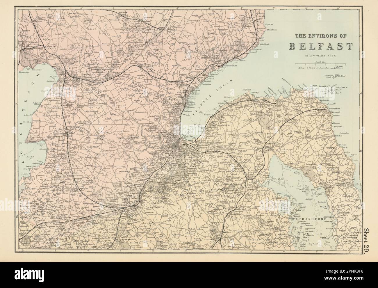 BELFAST & environs. Lisburn Antrim Bangor Down. Antique map by GW BACON ...