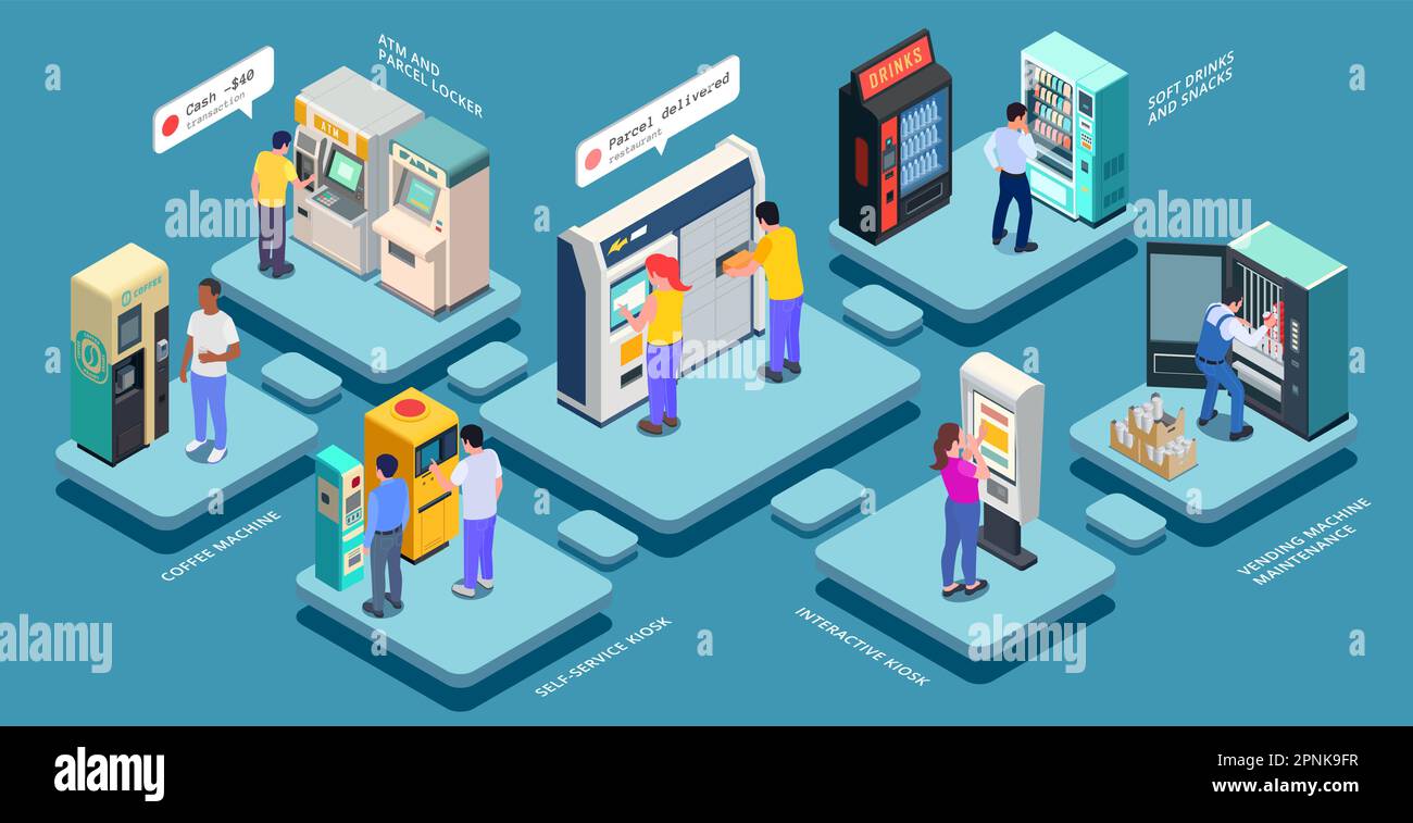 Vending machine isometric multistore composition with set of isolated ...