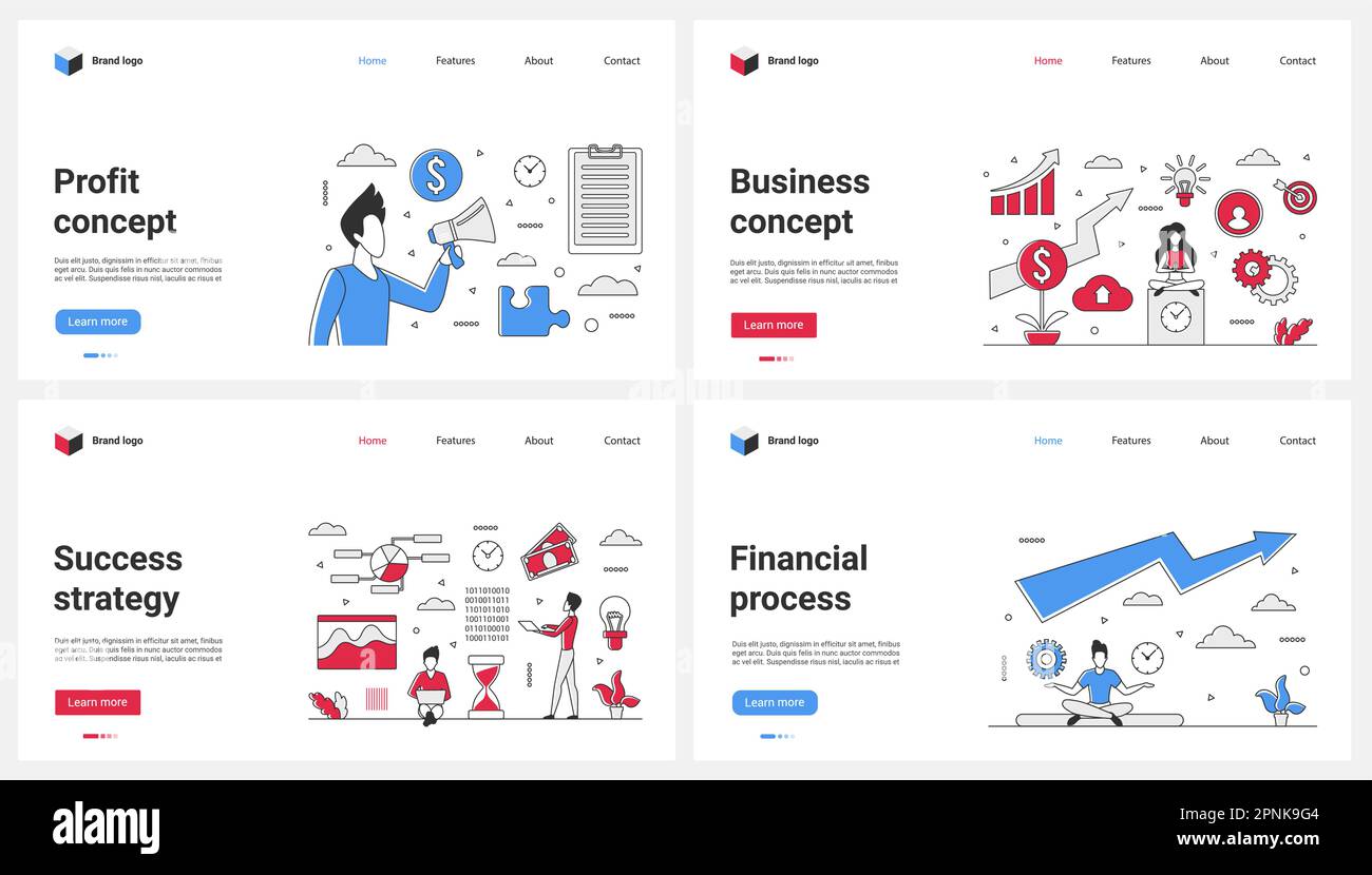 Financial strategy success, business process, profit growth set vector illustration. Cartoon ...