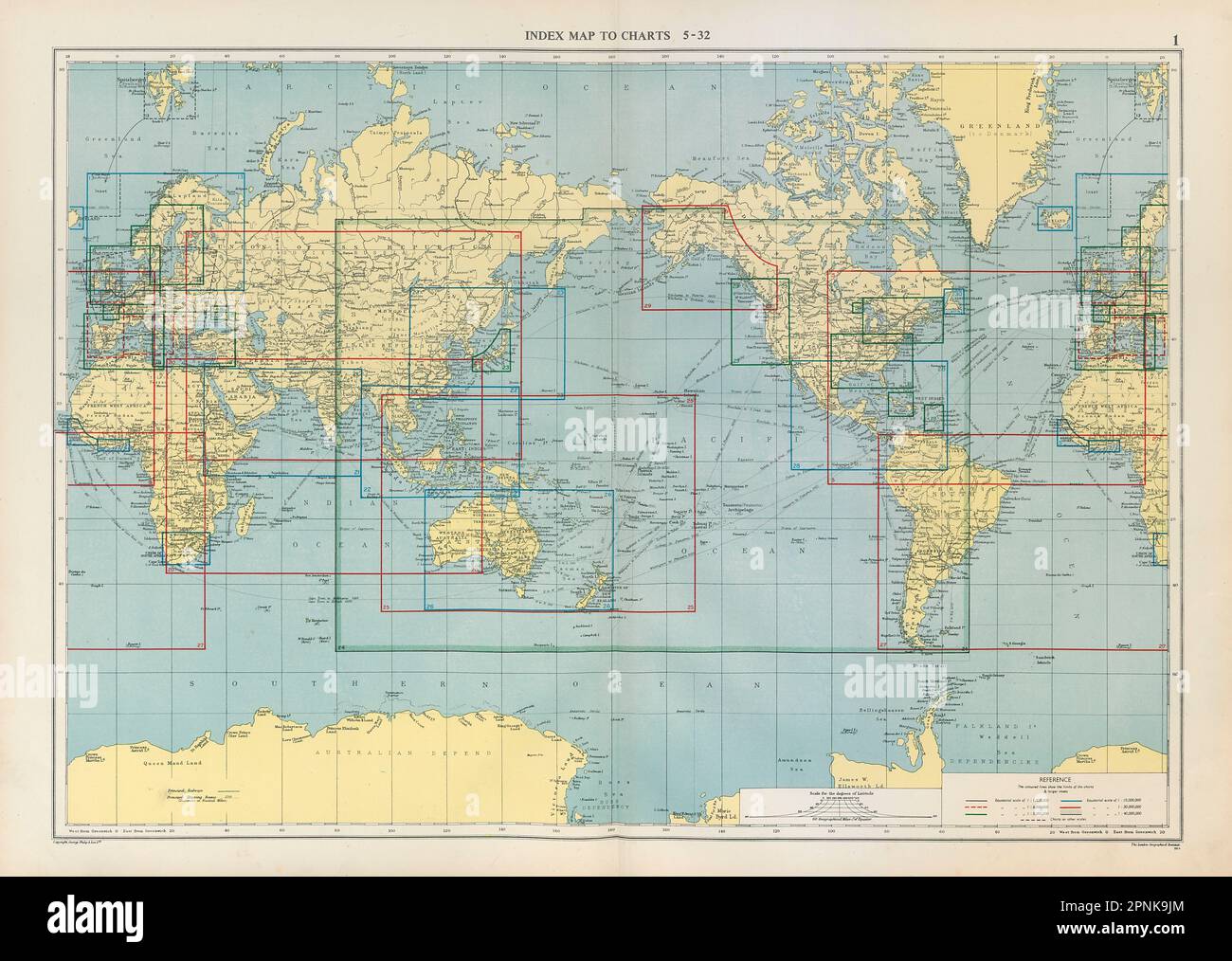 WORLD. Index Map To Charts. Large 50x70cm 1952 old vintage plan Stock ...
