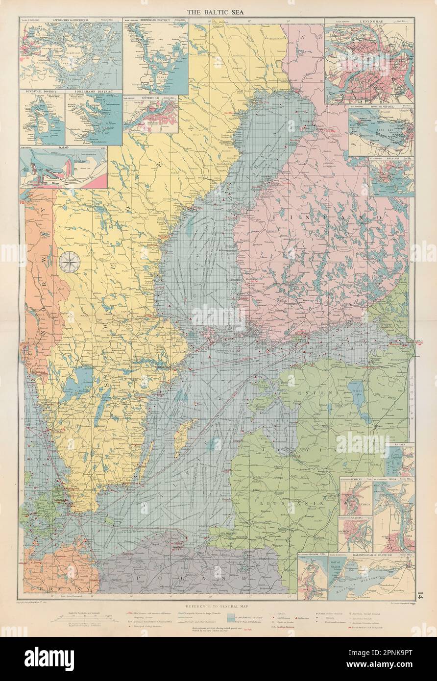 Baltic Sea sea chart. Ports lighthouses mail routes dockyards. LARGE ...