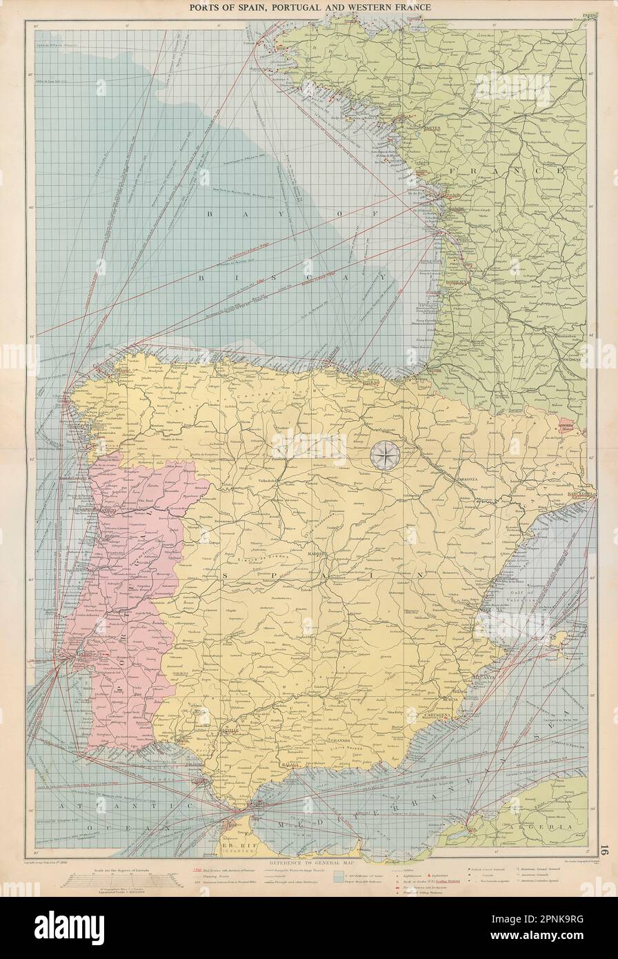 Spain, Portugal & Western France ports sea chart. Bordeaux Lisbon LARGE ...