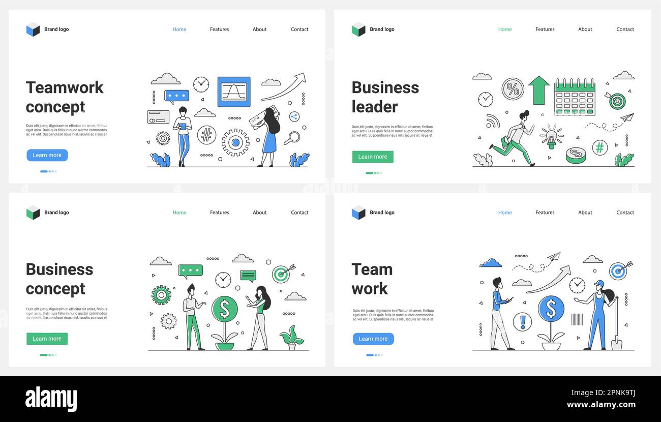 Teamwork and leader work in business, budget planning set vector ...