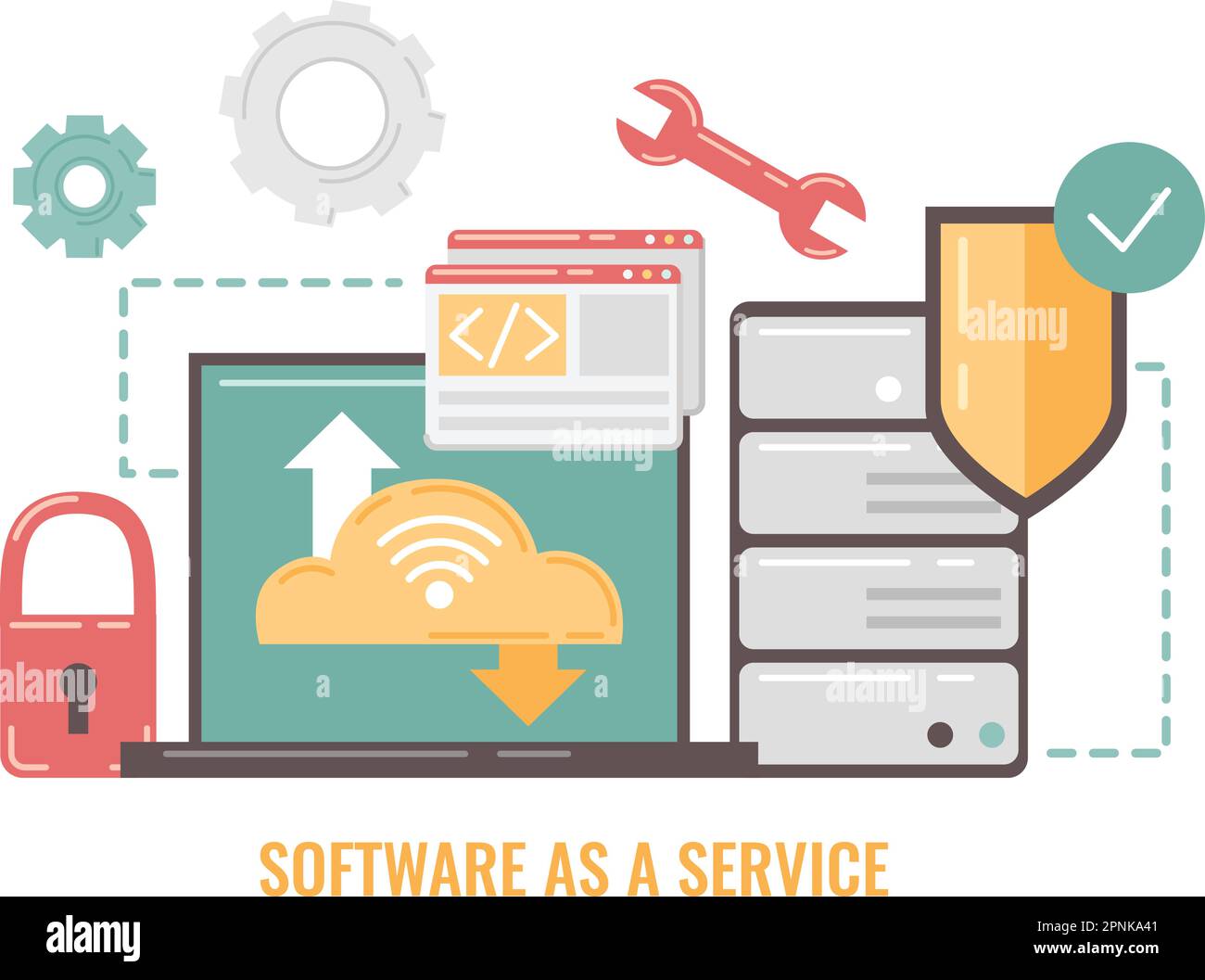 SAAS cartoon concept with software as a service symbols vector ...