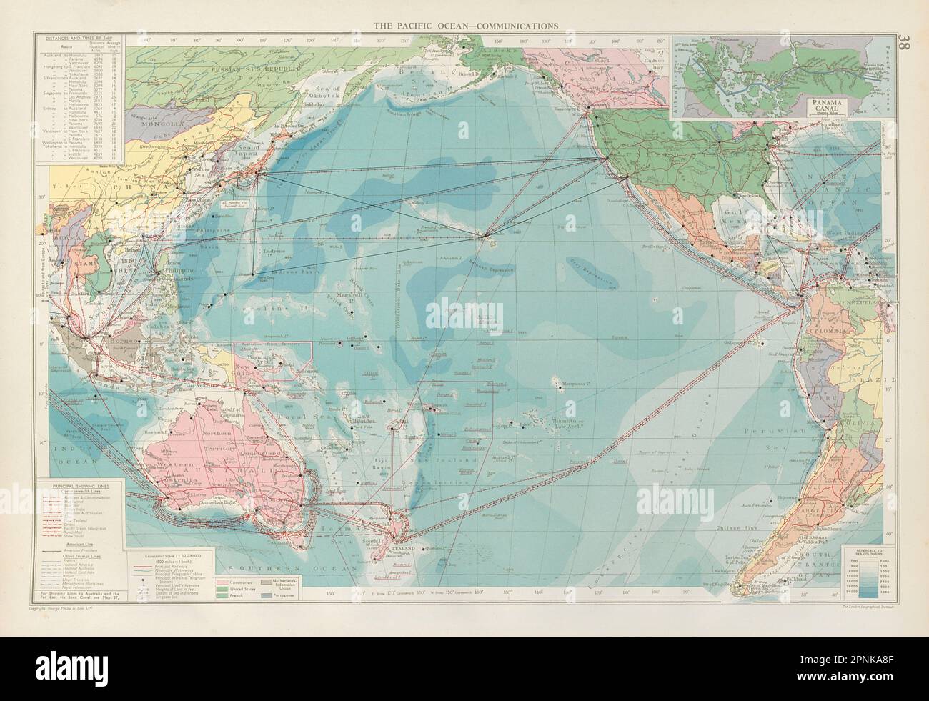 Pacific Ocean. Cables & Wireless Stations. Shipping lines companies ...