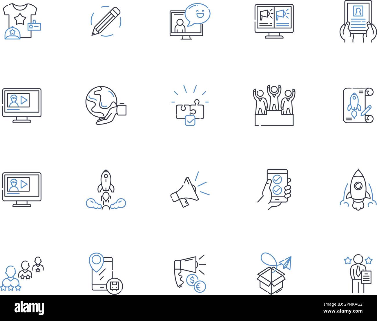 Push line icons collection. Shove, Propel, Thrust, Nudge, Press, Force ...