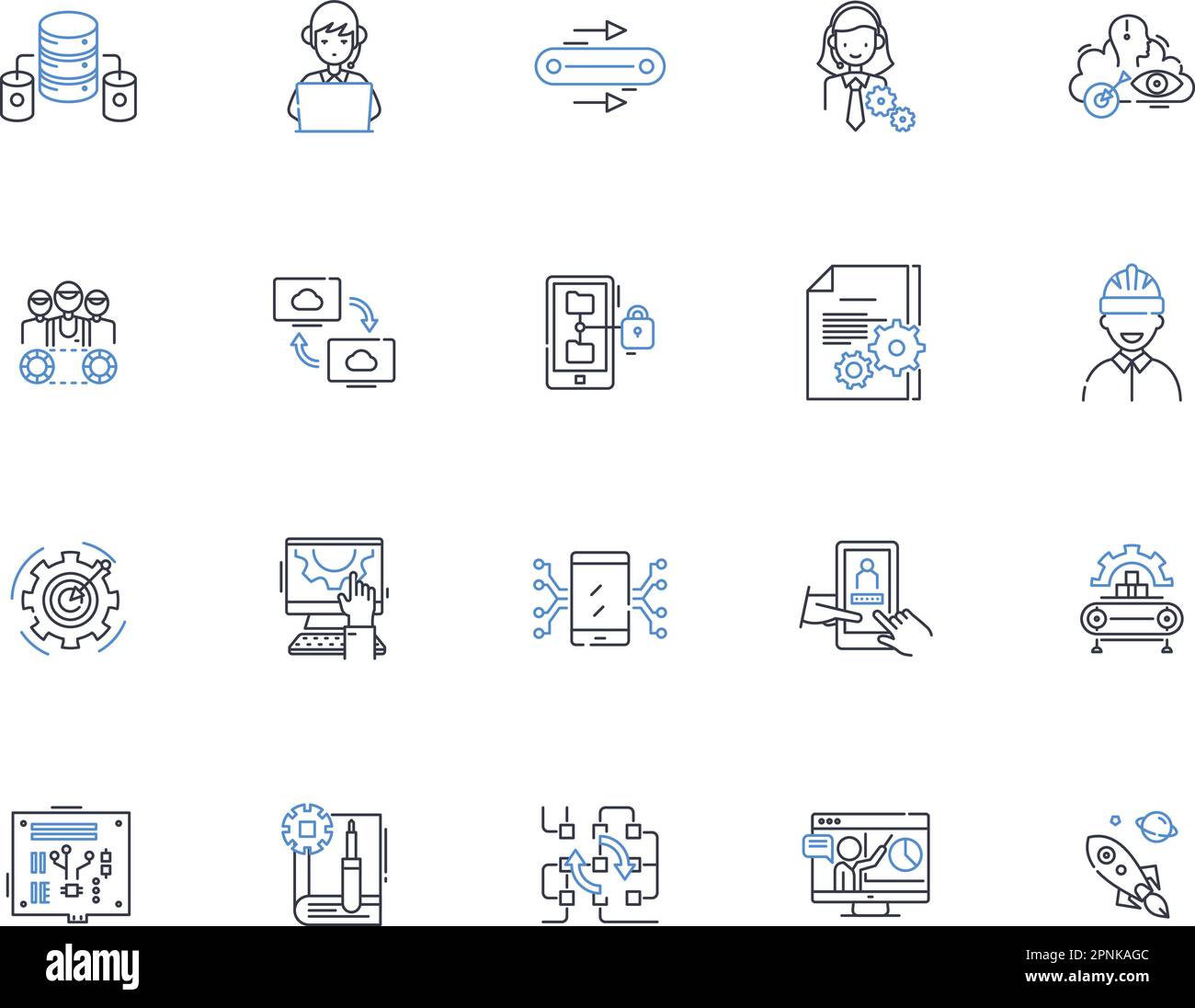 Industrialization line icons collection. Mechanization, Modernization ... Industrialization line icons collection. Mechanization, Modernization ...
