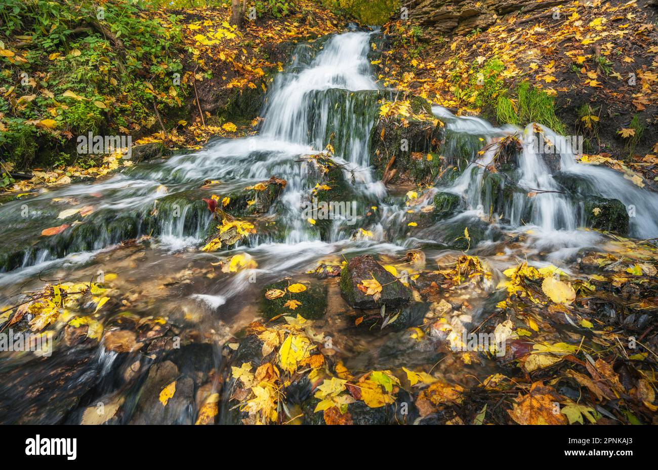 Beautiful waterfall during autumn leaf fall Stock Photo - Alamy