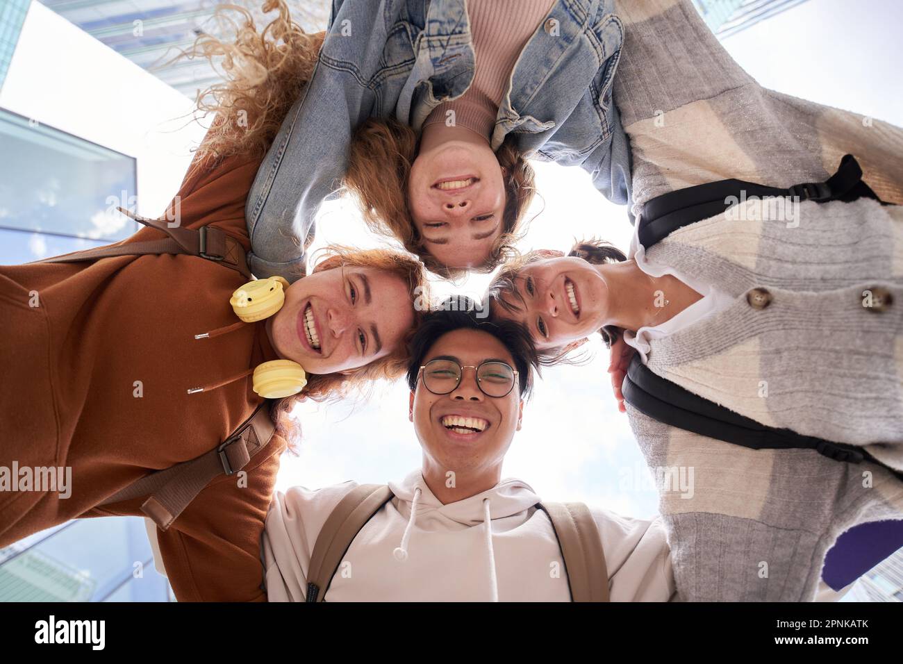 Erasmus International university students looking at camera happily ...