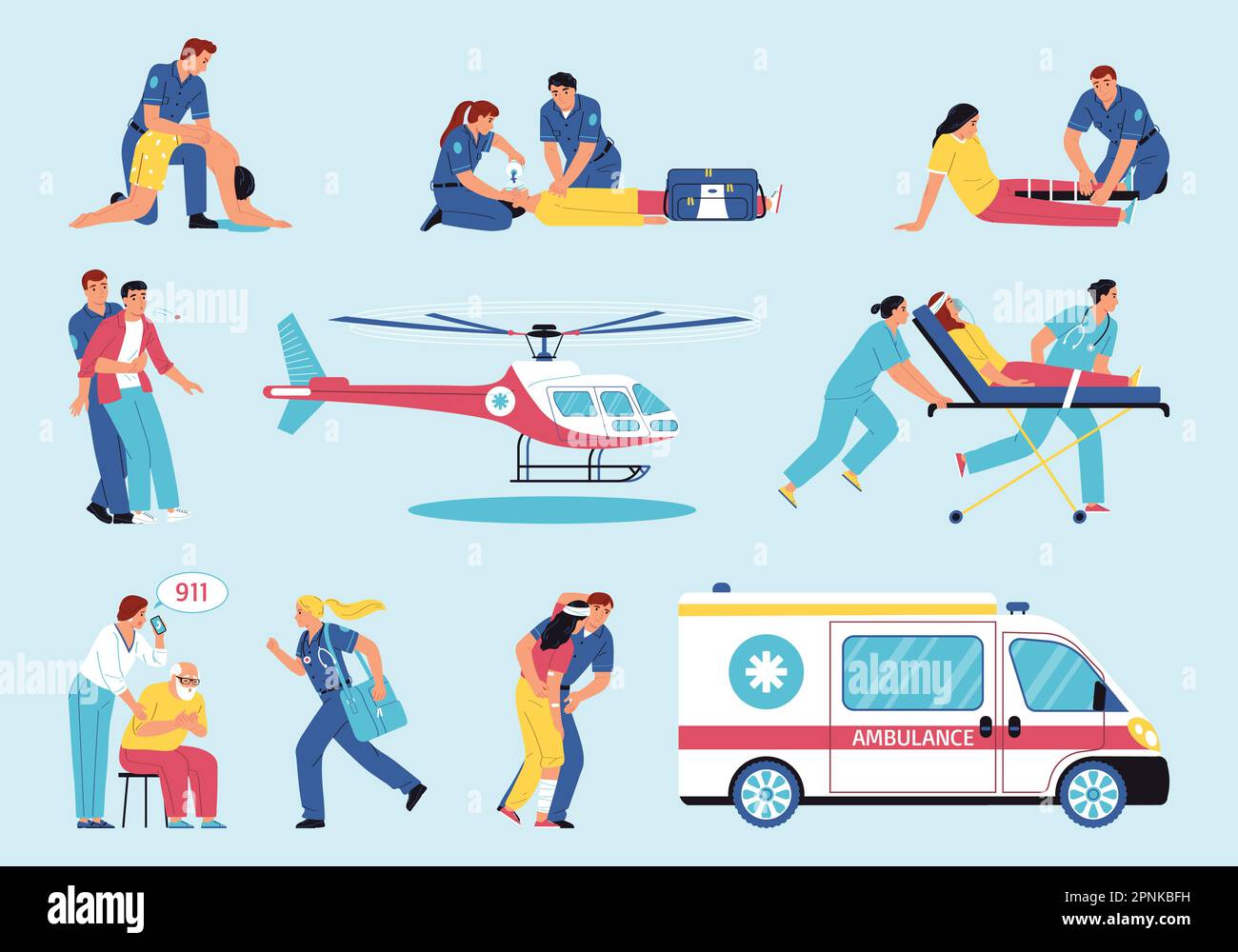 First aid flat icons set with paramedics helping people in emergency ... First aid flat icons set with paramedics helping people in emergency ...