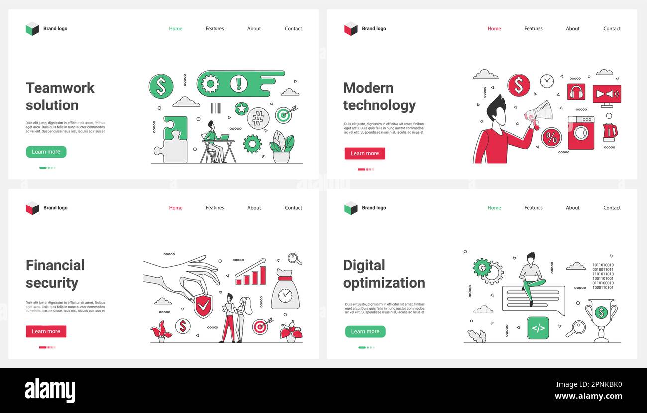 Modern technology and teamwork solutions, financial security, digital data optimization set ...