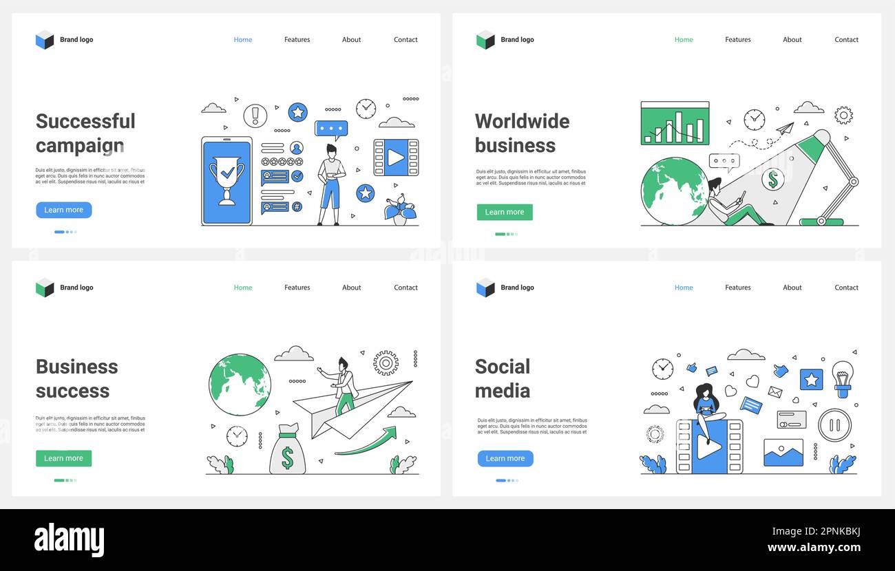 Success business worldwide, social media campaign set vector ...