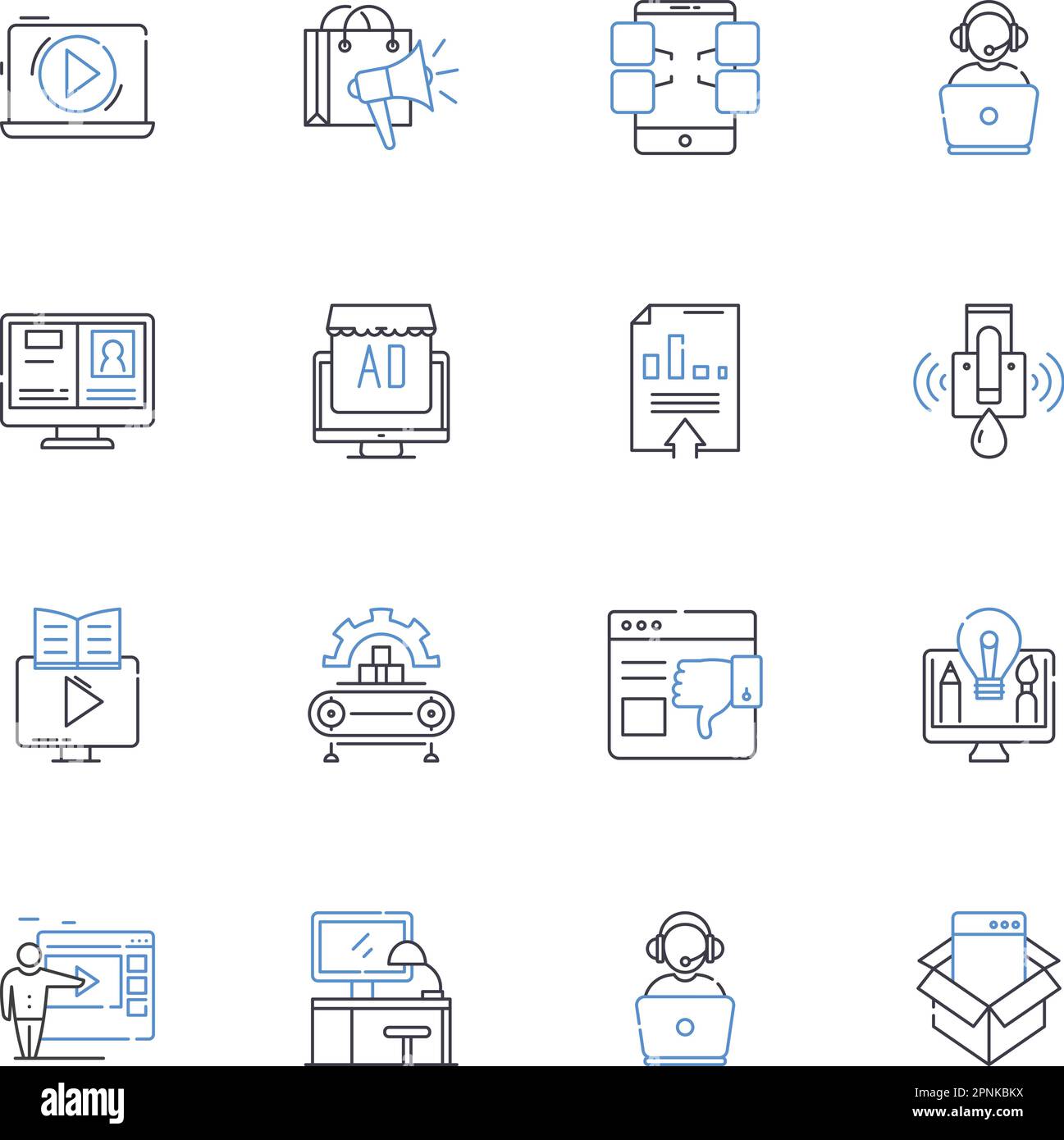 Broadcasting corporation line icons collection. News, Television, Radio ...