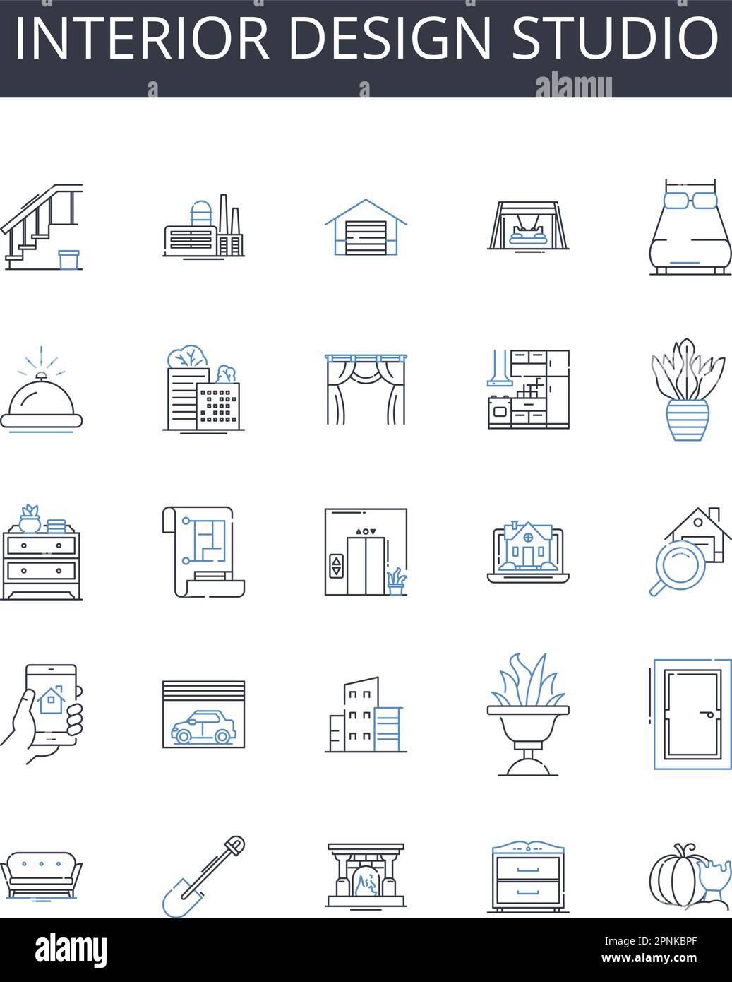 interior design studio line icons collection. Partnership ...