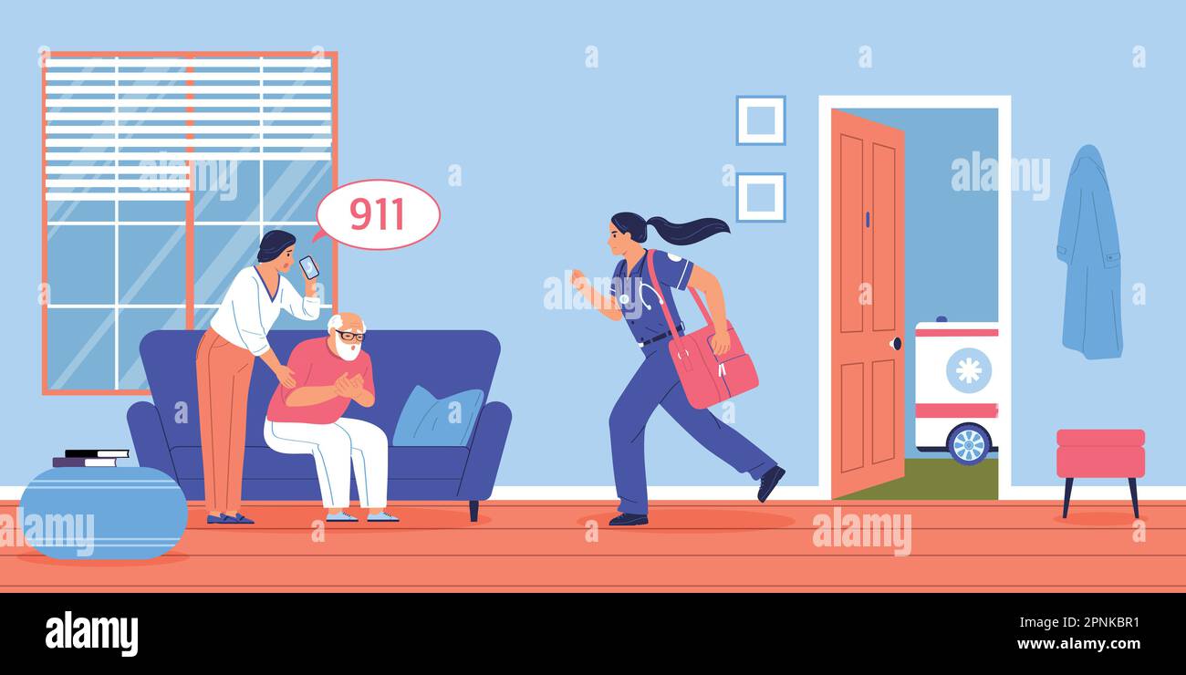 First aid flat concept with paramedic doctor helping senior man vector ...