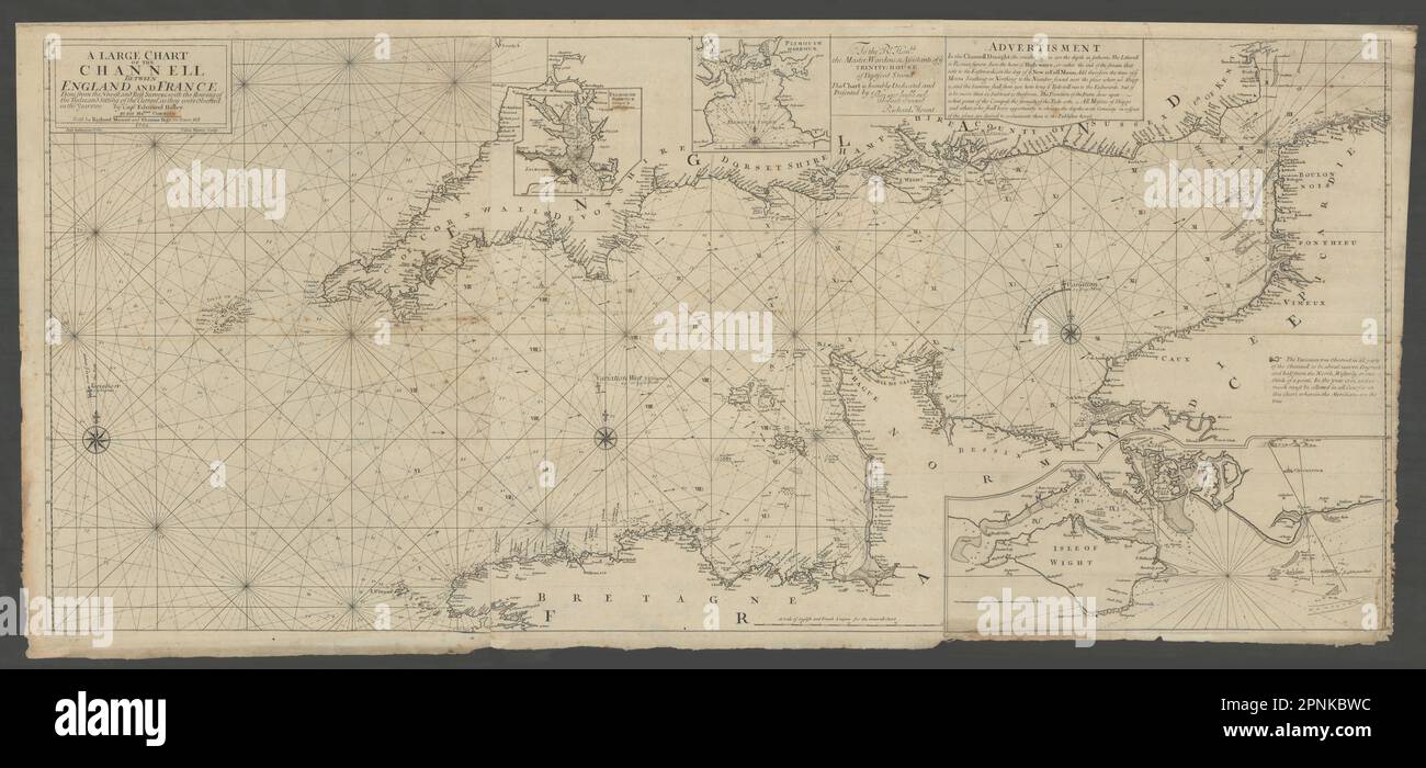 A Large Chart of the Channell between England and France. Tides. HALLEY ...