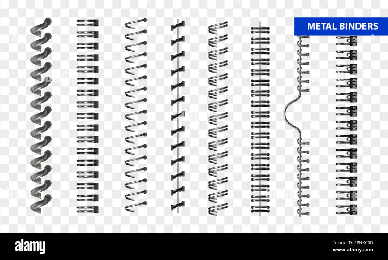 Realistic metal binders monochrome collection for document notepad ...