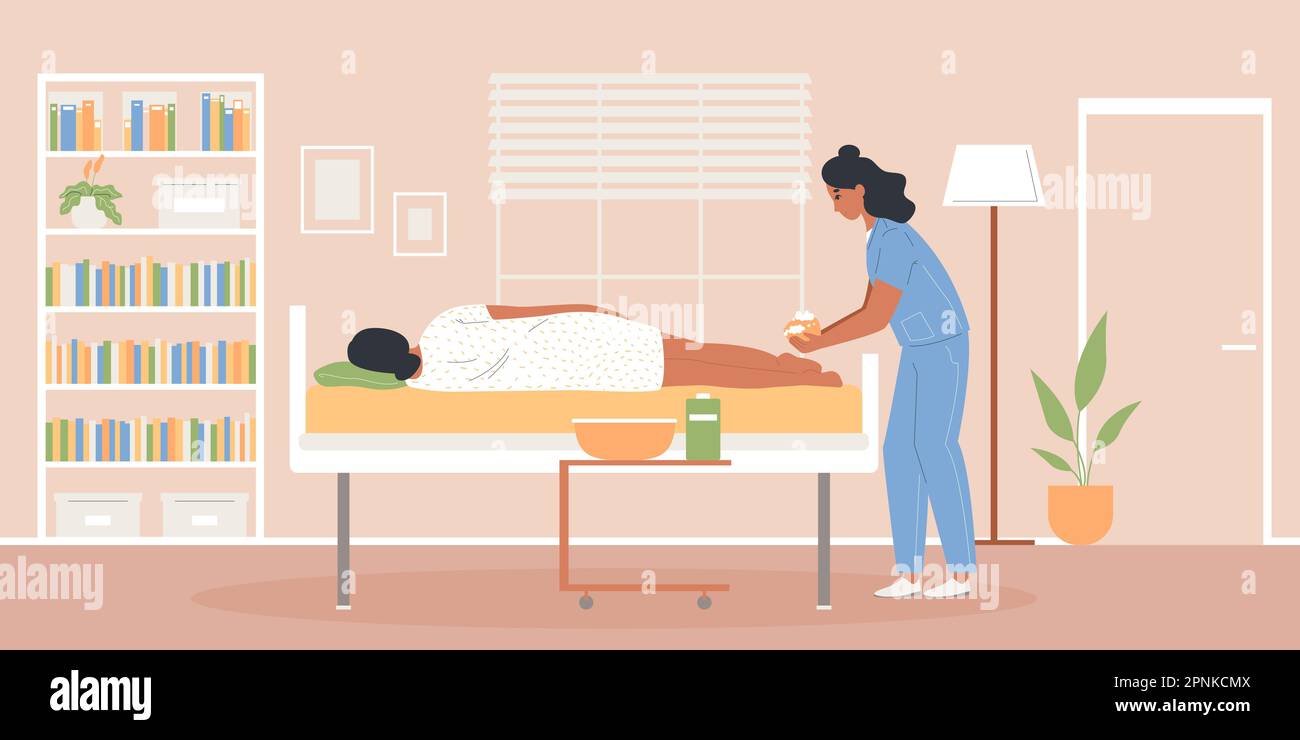 Bedridden care flat composition with domestic interior scenery and ...